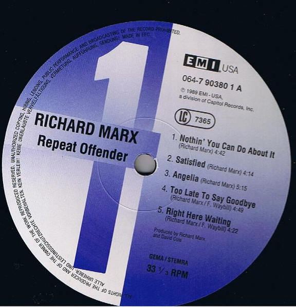 Richard Marx – Repeat Offender | ROCKVINILOS - Tienda de Vinilos y CDs