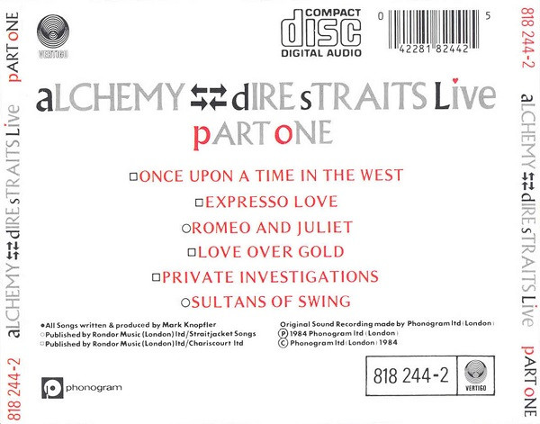Dire Straits – Alchemy – Dire Straits Live Part One (CD) | ROCKVINILOS - Tienda de Vinilos y CDs